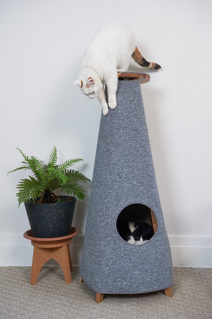 Cone Cat Tree Scratcher ~ grey / wood brown